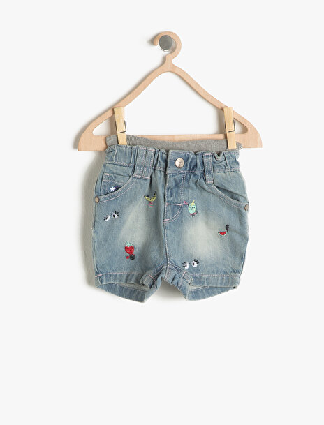 Koton Kız Çocuk İşlemeli Jean Şort