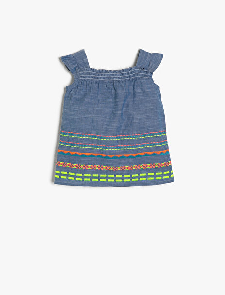 Koton Kız Çocuk İşlemeli Jean Elbise