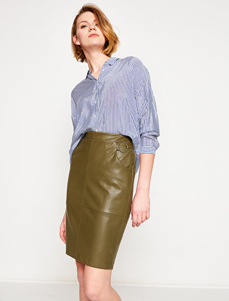 Koton Kadın Deri Görünümlü Etek