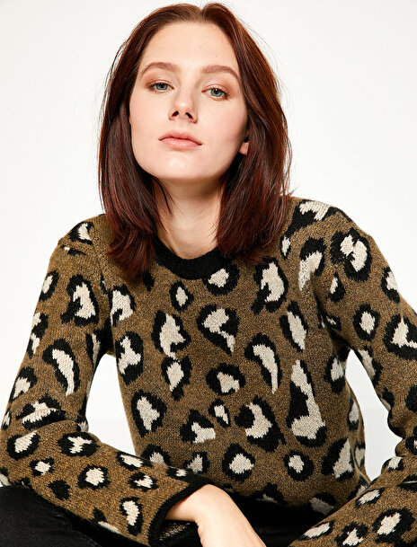 Koton Kadın Leopar Desenli Triko Kazak Koton Kadın Leopar Desenli Triko Kazak