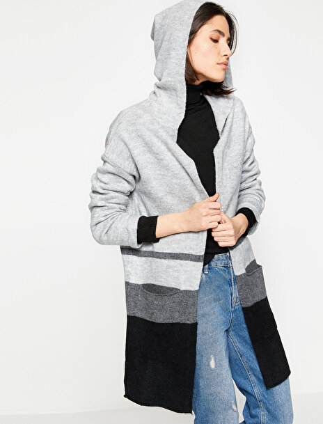 Koton Kadın Renk Bloklu Triko Hırka