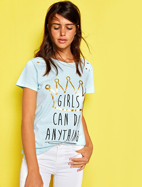Koton Kadın Yazlı Baskılı T-Shirt Koton Kadın Yazlı Baskılı T-Shirt