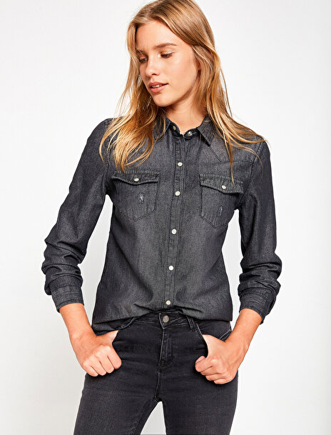 Koton Kadın Klasik Yaka Jean Gömlek