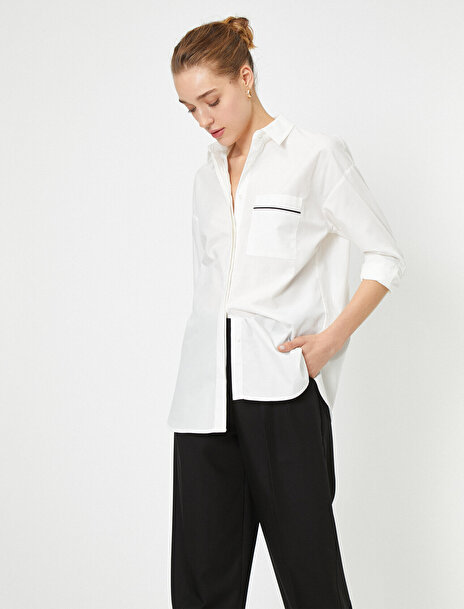 Koton Kadın Klasik Yaka Tek Cepli Uzun Kollu Gömlek