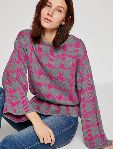 Koton Kadın Kareli Triko Kazak Koton Kadın Kareli Triko Kazak