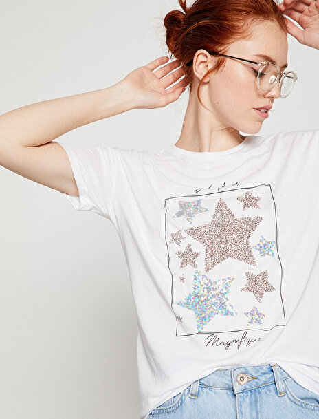 Koton Kadın Pul Detaylı T-Shirt