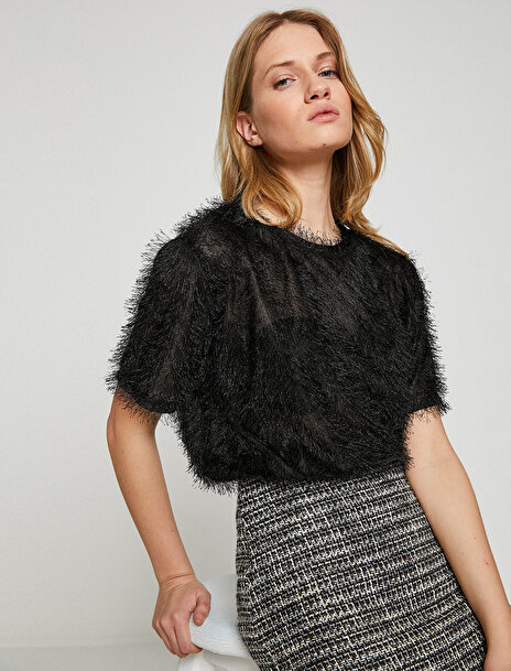 Koton Kadın Suni Kürk Detaylı T-Shirt