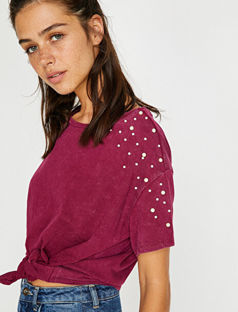 Koton Kadın Boncuk Detaylı T-Shirt