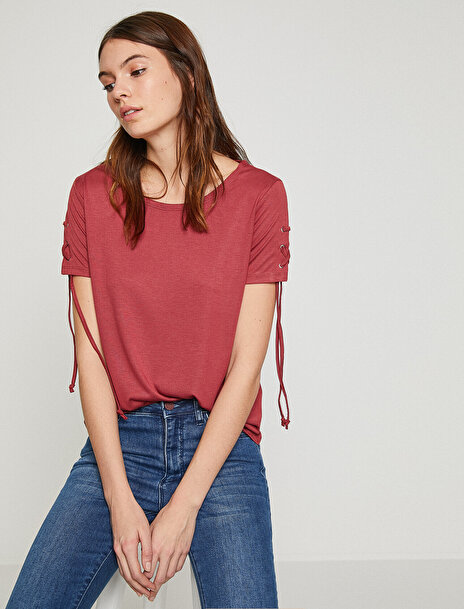 Koton Kadın Bağcık Detaylı T-Shirt