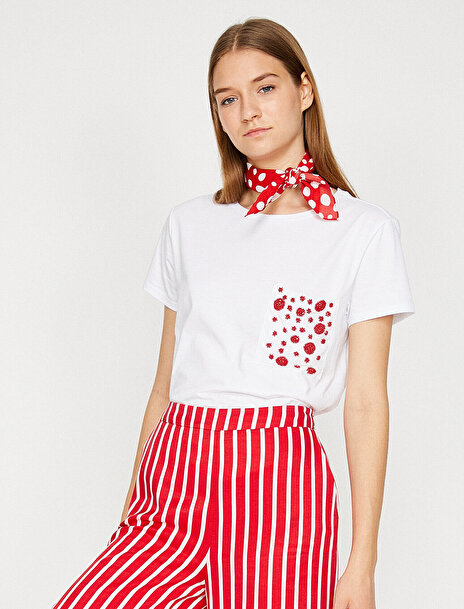 Koton Kadın Boncuk Detaylı T-Shirt