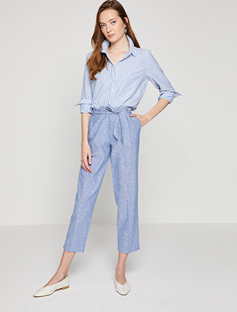 Koton Kadın Keten Beli Bağlamalı Pantolon