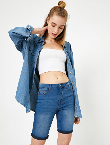 Koton Kadın Cep Detaylı Slim Fit Jean Şort Koton Kadın Cep Detaylı Slim Fit Jean Şort