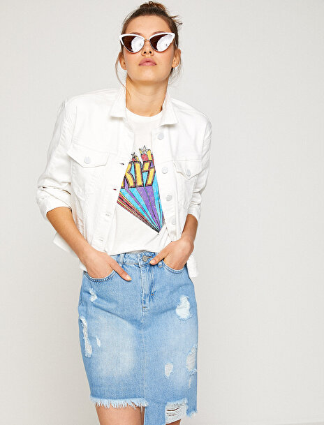 Koton Kadın Klasik Yaka Jean Ceket