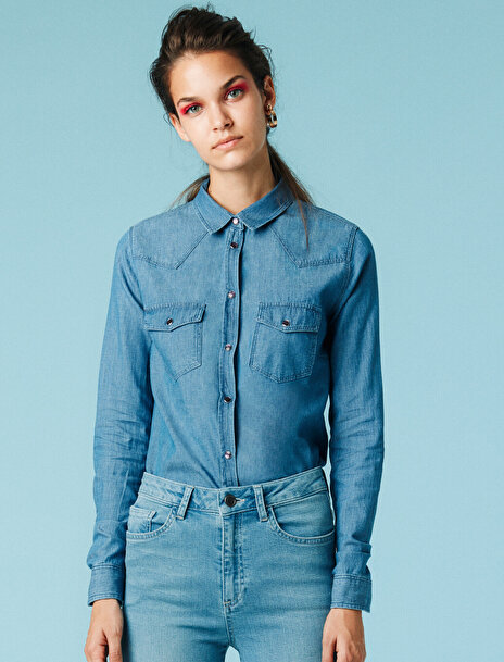 Koton Kadın Klasik Yaka Jean Gömlek