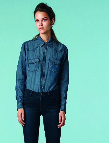 Koton Kadın Klasik Yaka Jean Gömlek