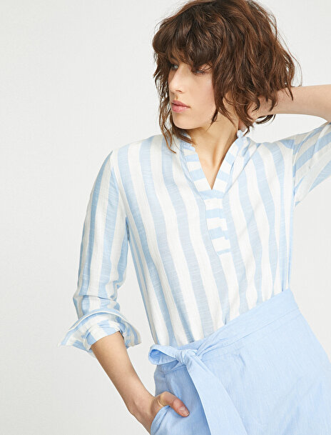 Koton Kadın Keten Çizgili Bluz