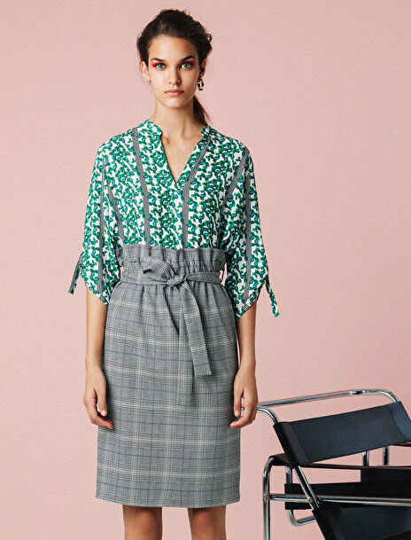 Koton Kadın Beli Bağlamalı Kareli Etek