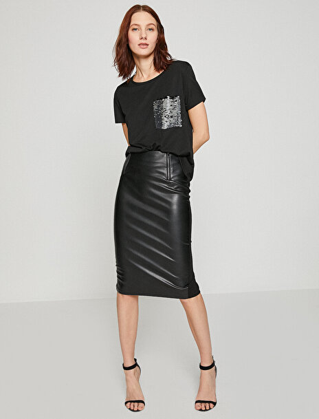 Koton Kadın Deri Görünümlü Etek