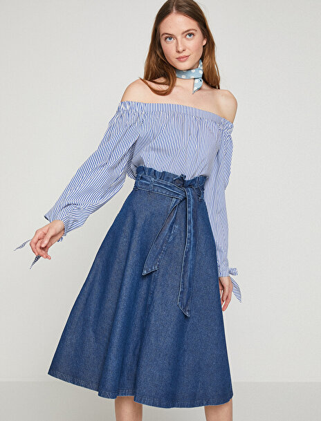 Koton Kadın Beli Bağlamalı Jean Etek