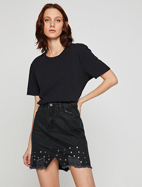 Koton Kadın Kuş Gözü Detaylı Jean Etek