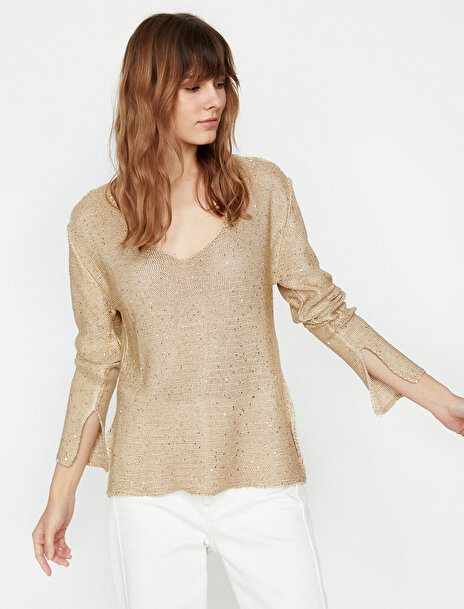 Koton Kadın Kol Detaylı Triko Kazak