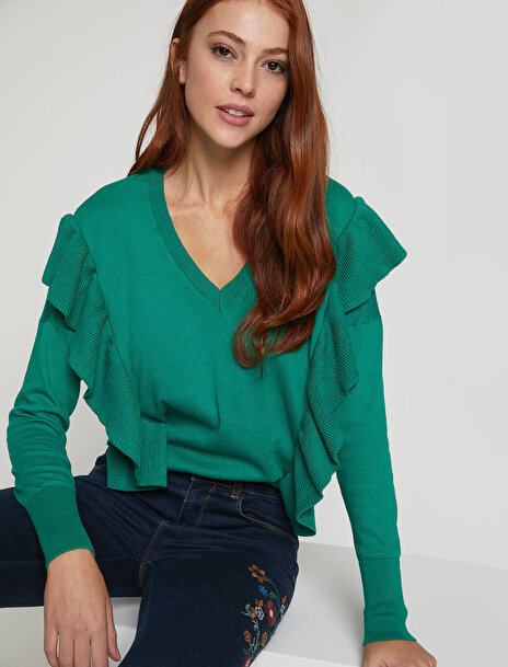 Koton Kadın Fırfır Detaylı Triko Kazak