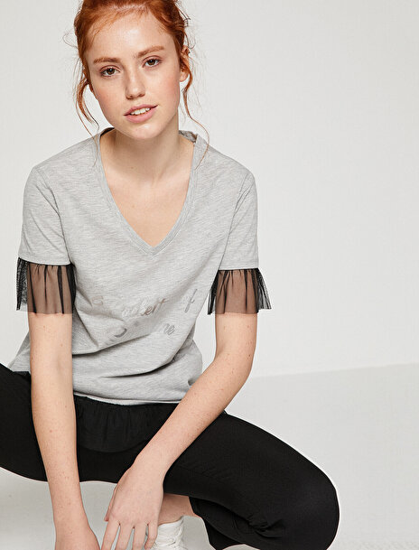 Koton Kadın Tül Detaylı T-Shirt
