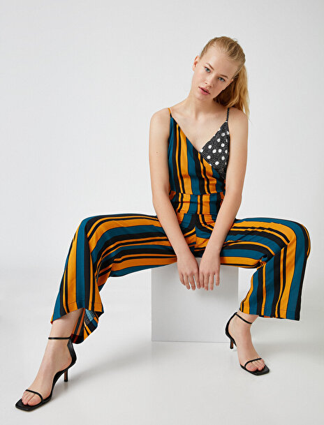 Koton Ole Genç Kız İnce Askılı Çizgili Desenli Tulum