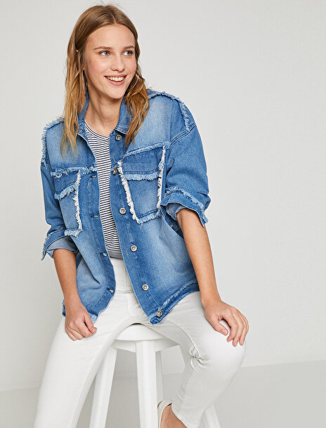 Koton Kadın Püskül Detaylı Jean Ceket Koton Kadın Püskül Detaylı Jean Ceket