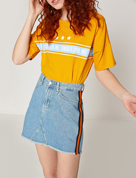 Koton Kadın Şeritli Jean Etek