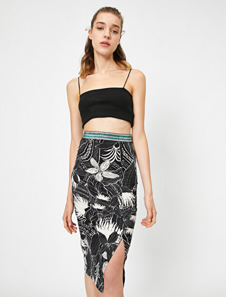 Koton Ole Genç Kız Normal Bel Desenli Yırtmaç Detaylı Midi Etek