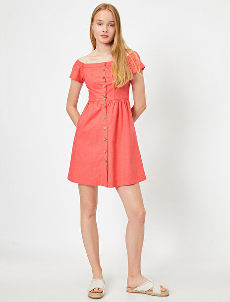 Koton Kadın Kısa Kollu Düğmeli Kısa Elbise