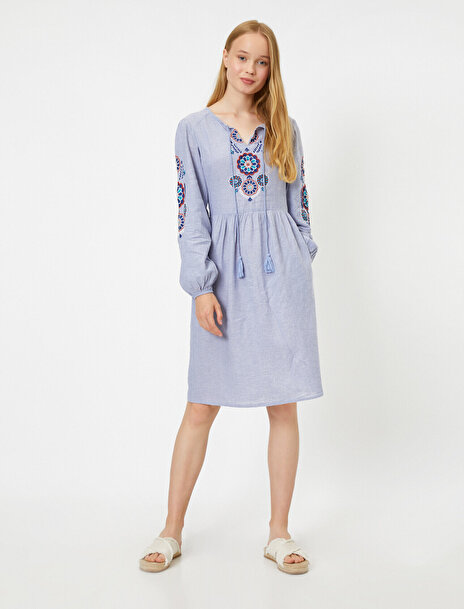 Koton Ole Genç Kız Uzun Kollu Nakışlı Elbise