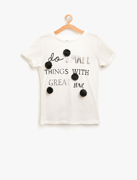 Koton Kız Çocuk Ponpon Detaylı T-Shirt