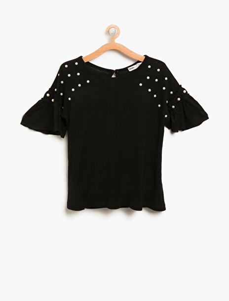 Koton Kız Çocuk İnci Detaylı T-Shirt