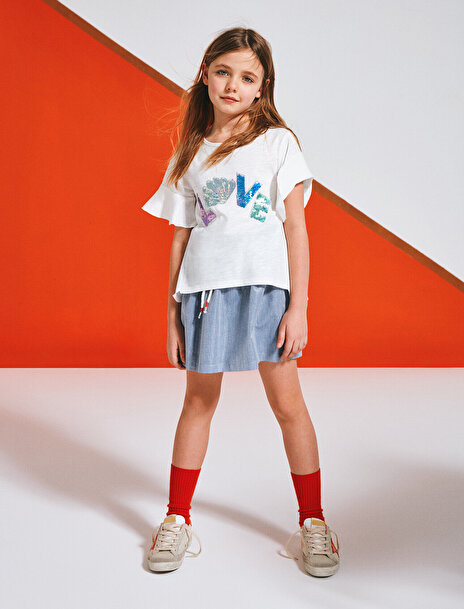 Koton Kız Çocuk Pul Detaylı T-Shirt