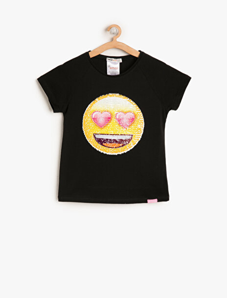 Koton Kız Çocuk Emoji Pul İşlemeli T-Shirt