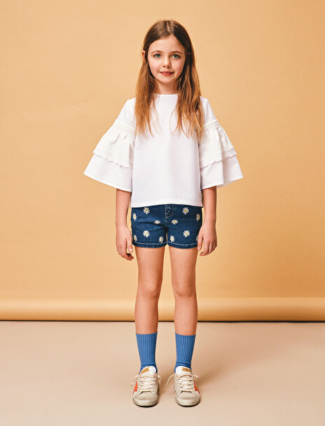 Koton Kız Çocuk İşlemeli Jean Şort