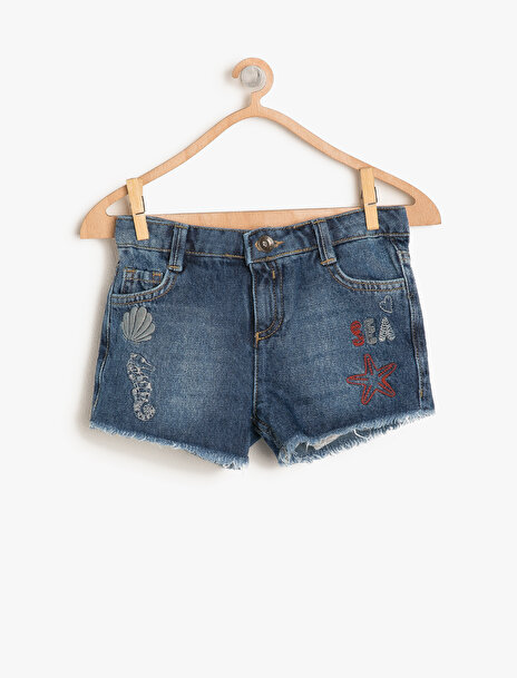 Koton Kız Çocuk İşlemeli Jean Şort