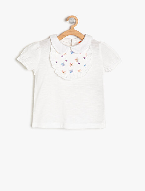 Koton Kız Çocuk Yaka Detaylı T-Shirt