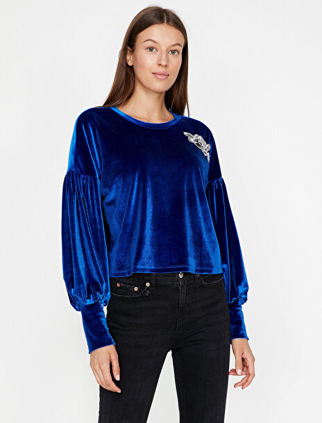 Koton Kadın İşlemeli Kadife T-Shirt