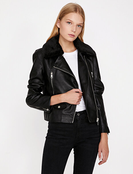 Koton Kadın Deri Görünümlü Mont