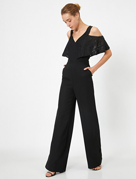 Koton Kadın V Yaka Omuz Dekolteli Krep Tulum Koton Kadın V Yaka Omuz Dekolteli Krep Tulum