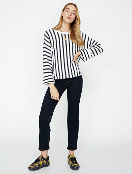 Koton Kadın Eve Slim Jean - Yüksek Bel Normal Kesim Hafif Düz Paça Pantolon