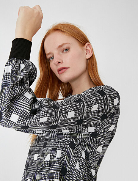 Koton Kadın Bisiklet Yaka Uzun Kollu Kareli Bluz