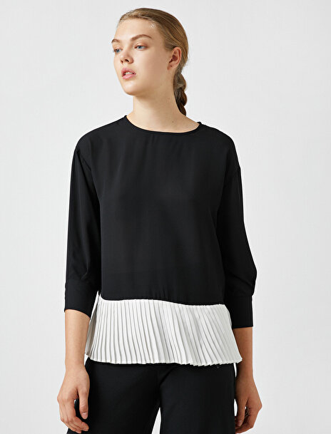 Koton Kadın Bisiklet Yaka 3/4 Kol Pile Detaylı Bluz