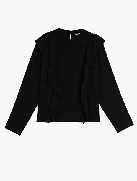 Koton Kadın Uzun Kollu Fırfırlı Bisiklet Yaka Bluz