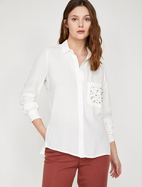 Koton Kadın Boncuk Detaylı Gömlek