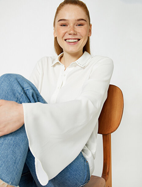 Koton Kadın Yaka Detaylı Gömlek Geniş Kollu