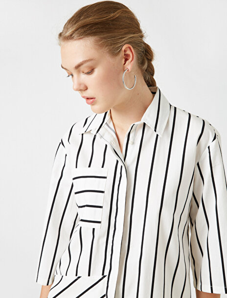 Koton Kadın  %100 Pamuk Gömlek Yaka Çizgili Tunik